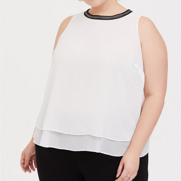 torrid | Tops | Torrid White Chiffon Embellished Double Layer Tank ...